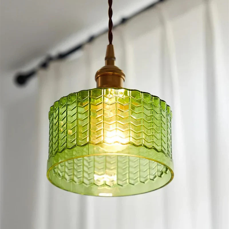 Vintage Green Embossed Glass Pendant Light | Ping – pinglighting.de